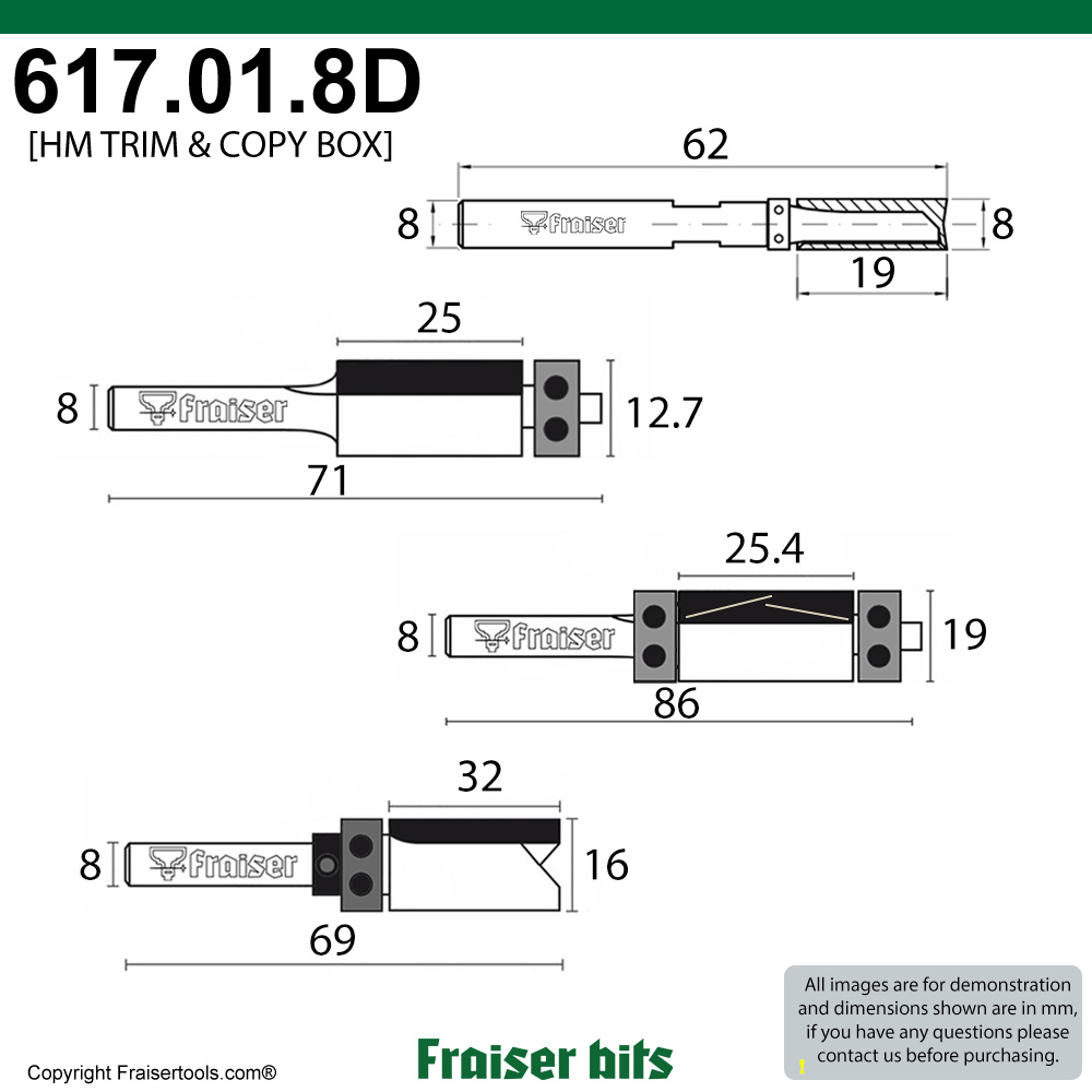 Copy and trim router bits set with bearing - Fraiser
